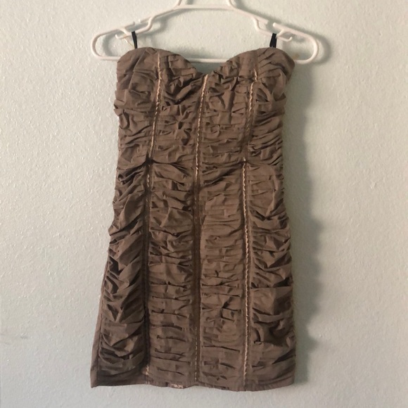2B Bebe | Dresses | 2b Bebe Sweetheart Tie Back Mini Dress Taupe Small ...